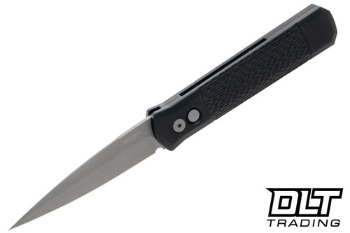Pro-Tech Godfather - Black Jigged Handle - Blasted Blade - DLT Trading