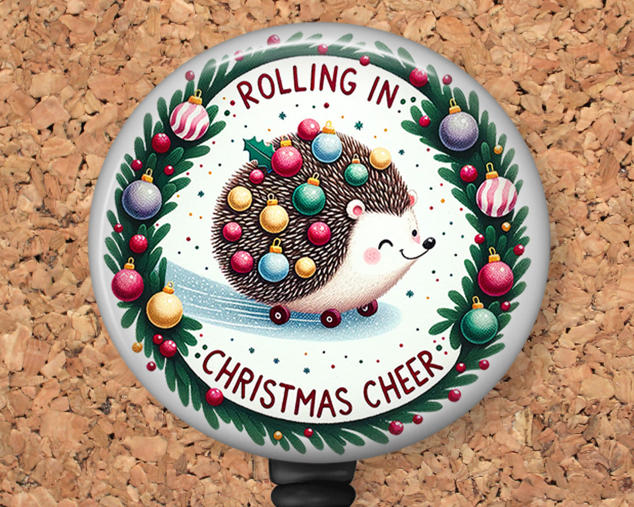 Christmas Hedgehog Retractable ID Badge Reel, Lanyard, or Carabiner ...