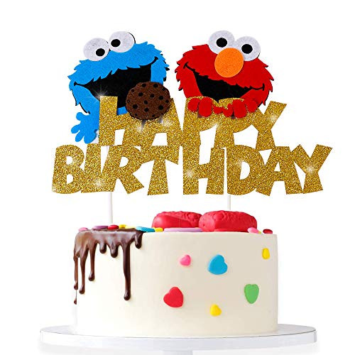 Sesame Elmo Happy Birthday Cake Topper Cookie Monster Cake Topper ...