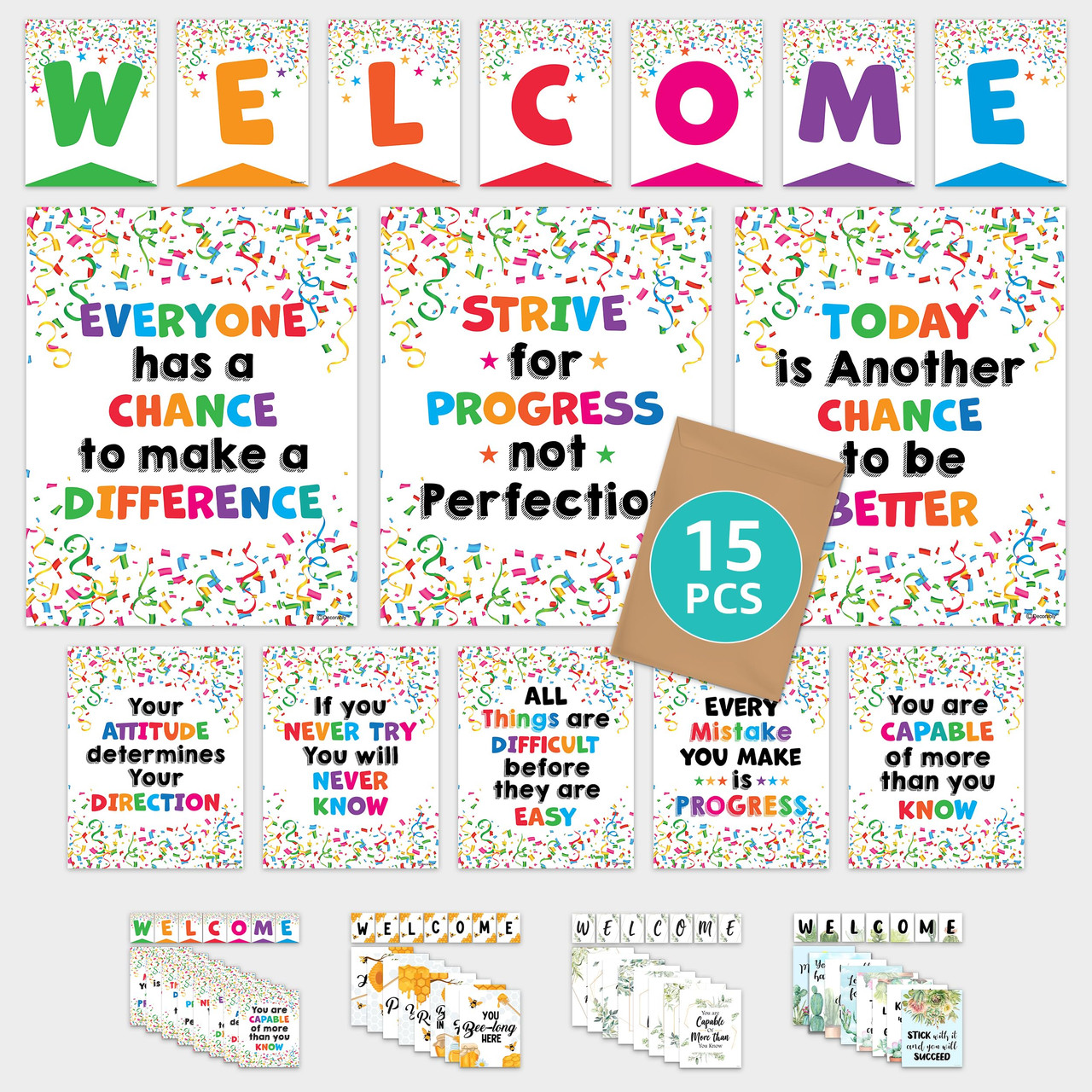 Confetti Welcome Posters for Classroom - 15 Classroom Welcome Bulletin ...