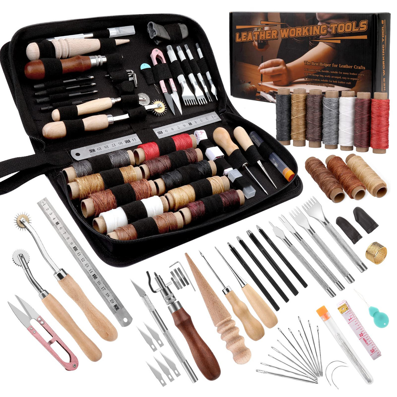 BAGERLA Leather Working Tools and Supplies, Leather Tooling Kit with ...
