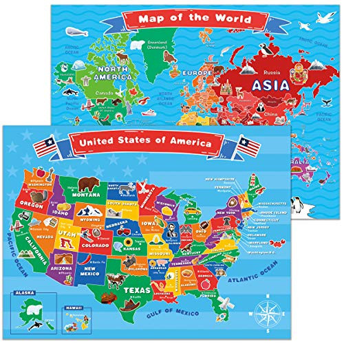 World Map and United States Map for Kids Wall Maps of US and World 18 x ...