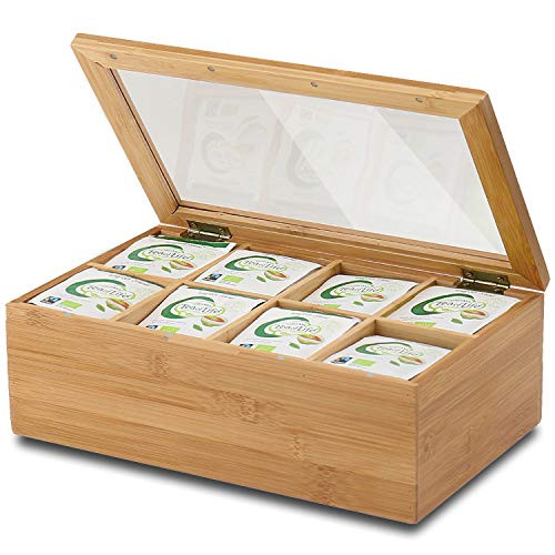Bamboo Tea Box Organizer with Acrylic Lid Natural Wood Tea Bag Holder ...