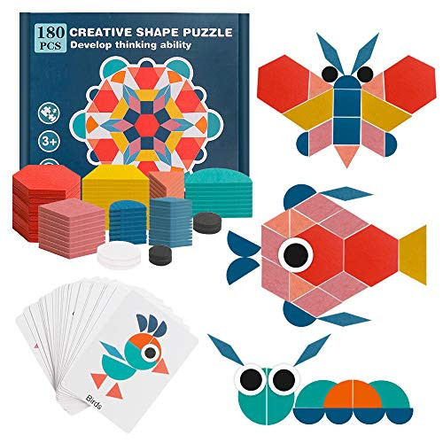 Pattern Blocks 180 Pcs Geometric Manipulative Shape Puzzle Tangram ...