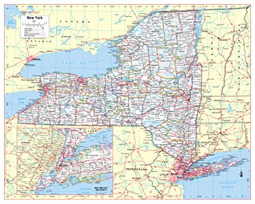 Cool Owl Maps New York State Wall Map Poster Rolled 24 inch Wx30 inch H ...