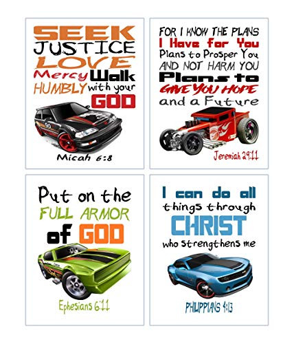Hot Wheels Muscle Cars Christian Nursery Decor Set of 4 Prints for ...