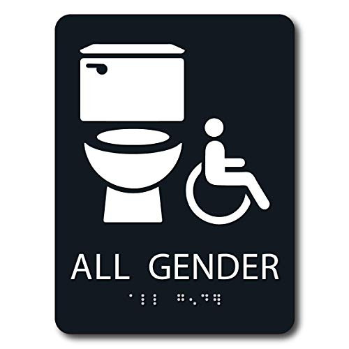 ADA Braille All Gender Handicap Restroom Sign - 6 inch x 8 inch Black ...