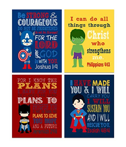 Superhero Christian Nursery Decor Set of 4 Prints Featuring Batman ...