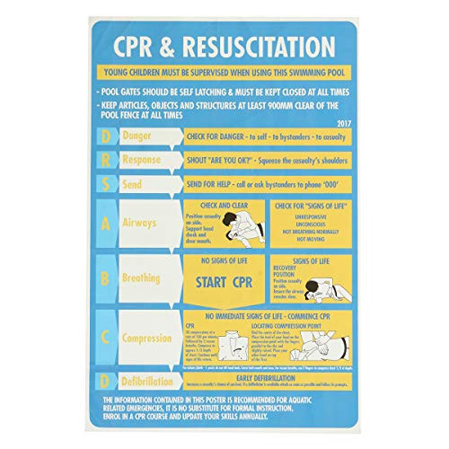 600x400mm Plastic CPR and Resuscitation Chart DRSABC Pool Spa Safety ...