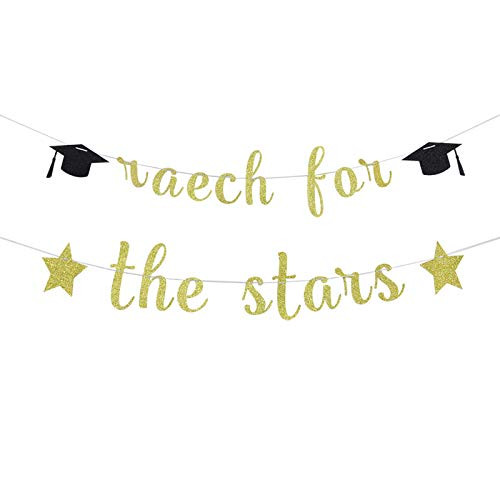 Gold Glitter Reach for The Stars Banner - Graduation Party Decoration ...