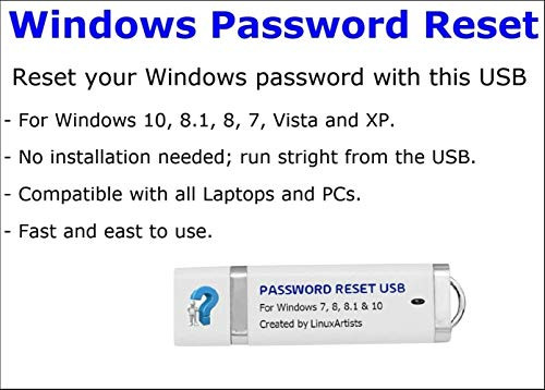 Windows Password Reset USB for Window 10, 8, 7, Vista, XP ...