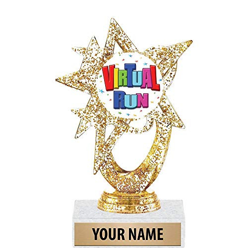 5.5 inch Gold Glitter Virtual Run Trophies, Custom Astral Star Virtual ...