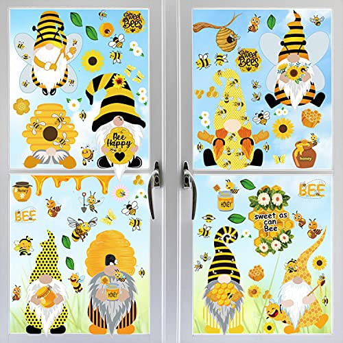 JOZON Honey Bumble Bee Window Clings Honey Bee Gnomes Static Window ...