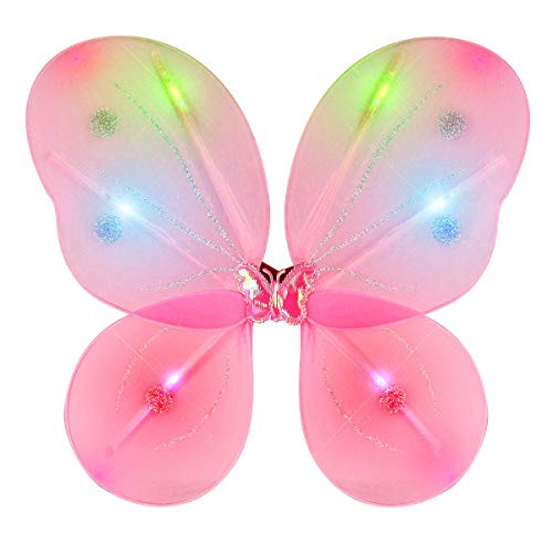 Pink Light Up Butterfly Fairy Wings with Blinking Flashing Multicolor ...