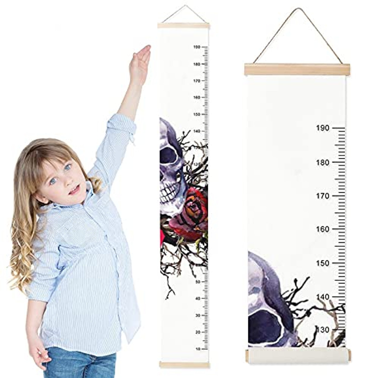 Kids Growth Chart Skull on Rose Children Height Measurement Ruler ...