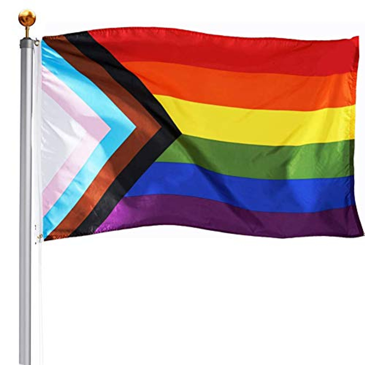 Topflags Progress Pride Flag 3x5 Outdoor Rainbow Stripes Flags For