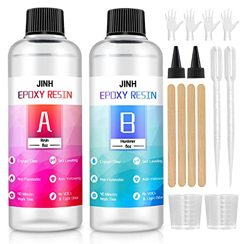 JINH Epoxy Resin Kit 16 oz Crystal Clear for Jewelry DIY Art Crafts ...