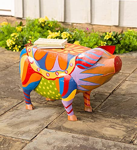 Animal Resin Statues Table Pig Patio Side Table Colorful Folk Art Patio ...