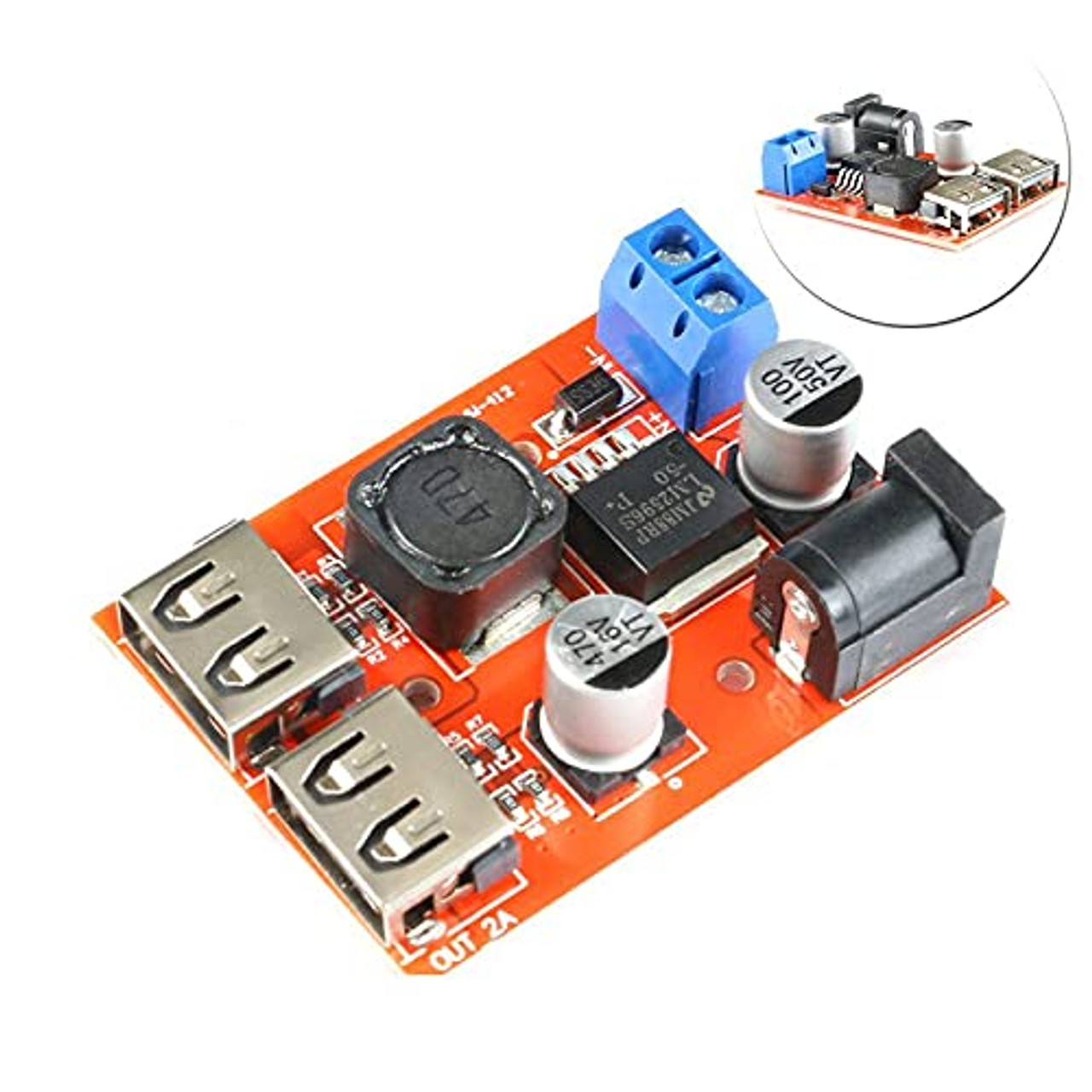 LM2596 LM2596S Dual USB Step Down Buck Converter Board Car Charger Solar Power Supply Module DC ...