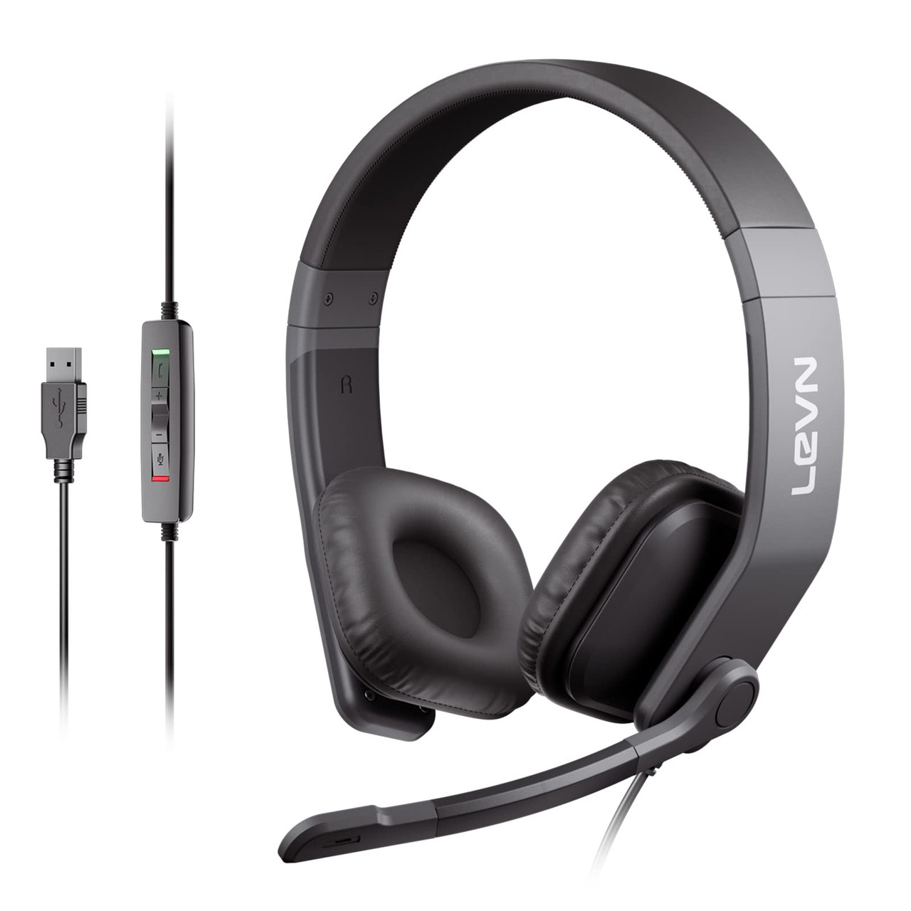 LEVN Wired Headset, USB Headset with Microphone for PC with Noise ...