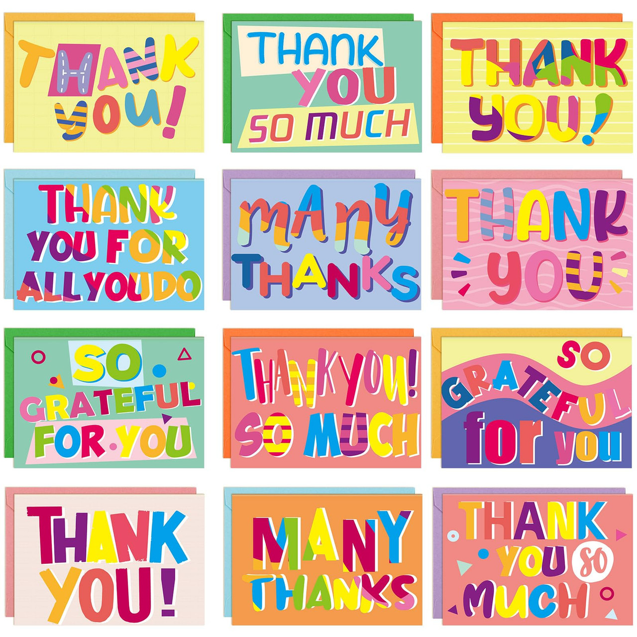 Seajan 48 Set Fun Thank You Cards with Envelopes Assorted Thank You ...