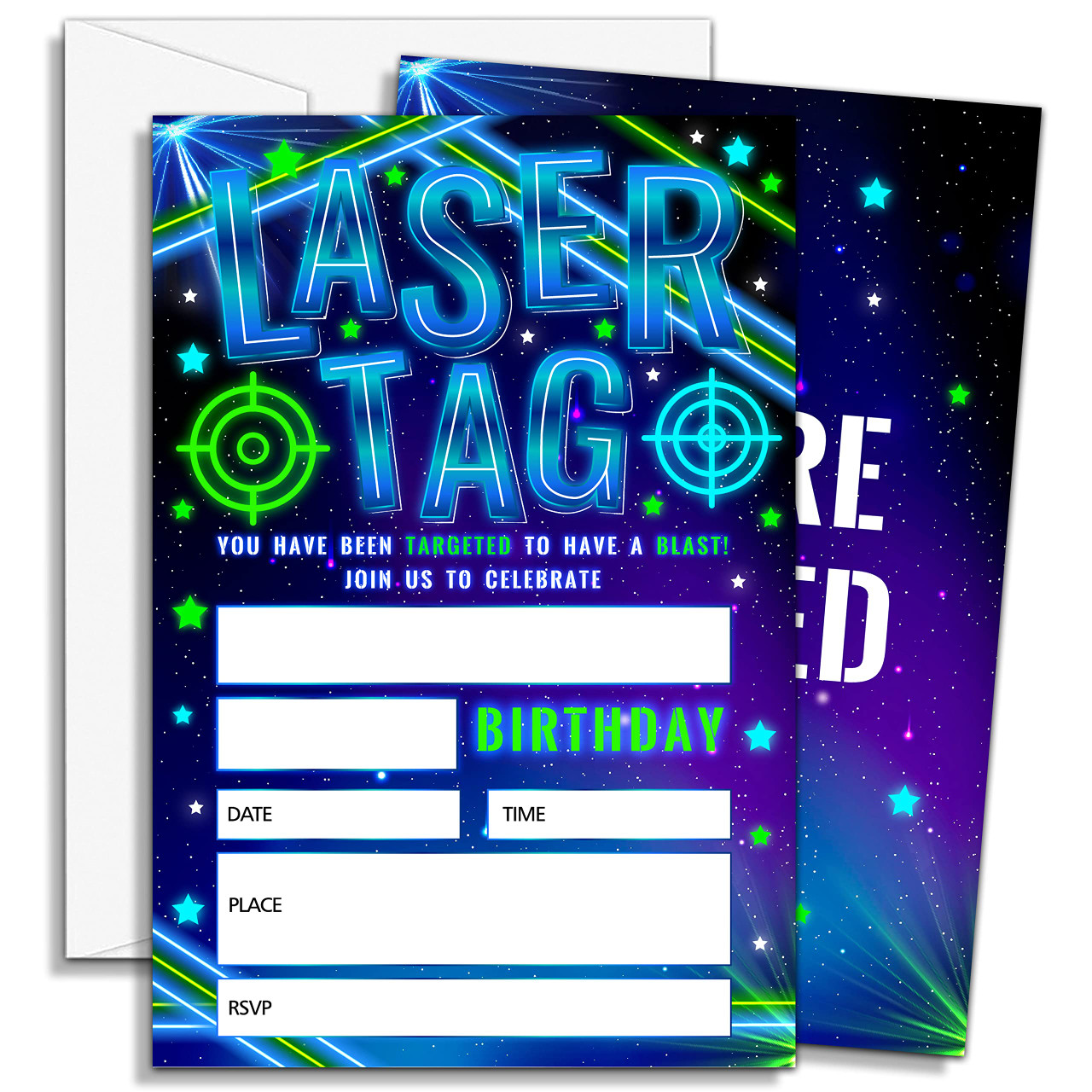 Laser Tag Birthday Invitations, Neon Laser Tag Party Invitations, Glow ...