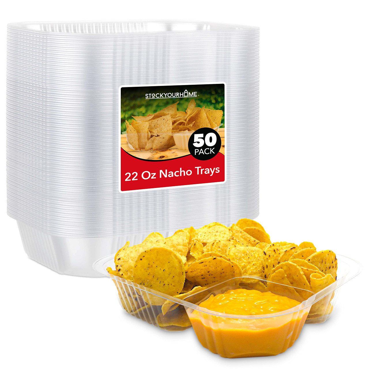 22oz Plastic Nacho Trays (50 Pack) Large Disposable Tray for Nachos ...