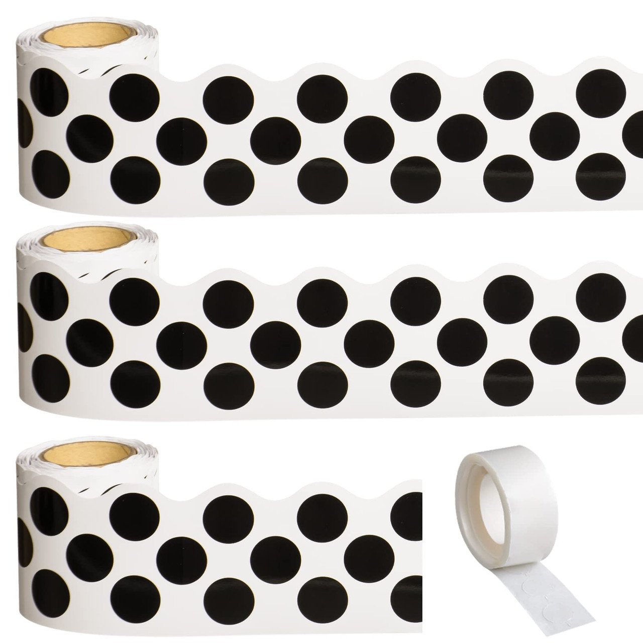 99 Feet Black and White Polka Dot Bulletin Board Borders 3 Rolls ...