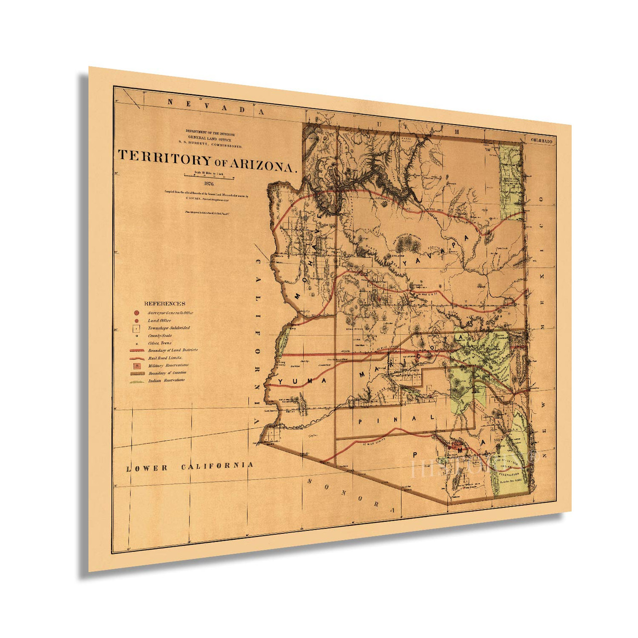 HISTORIX Vintage 1876 Arizona Territory Map - 18x24 Inch Vintage ...