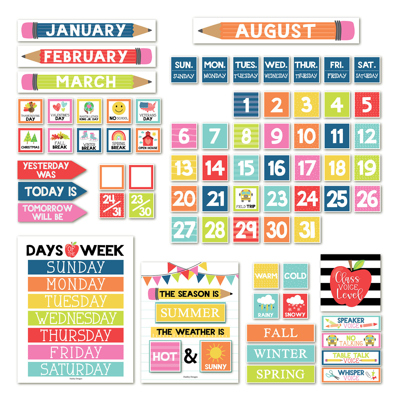 Colorful Classroom Calendar Set Bulletin Board Sets For Teachers ...