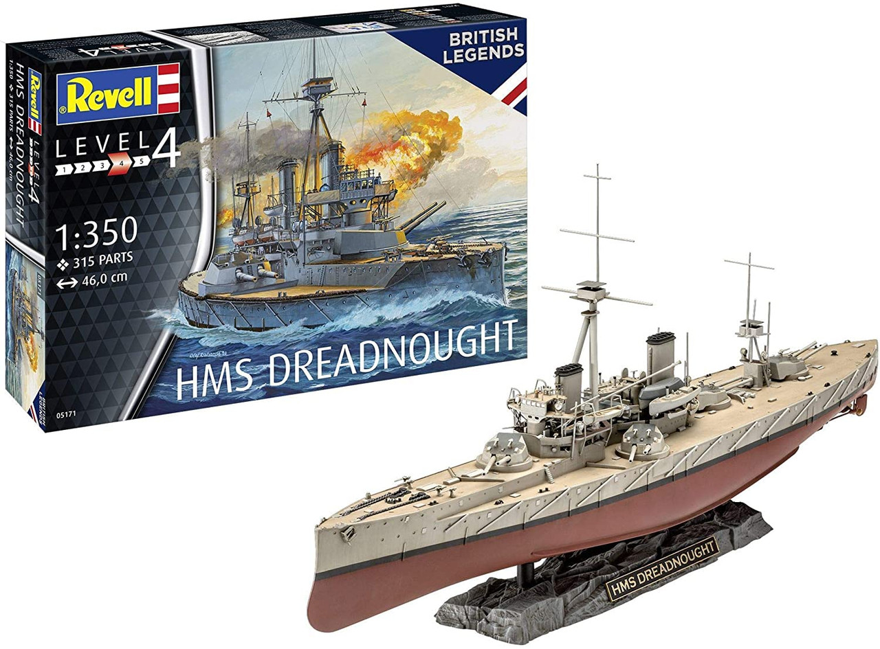 Revell 05171 HMS Dreadnought Plastic Model kit 1:350 Scale, Unpainted ...