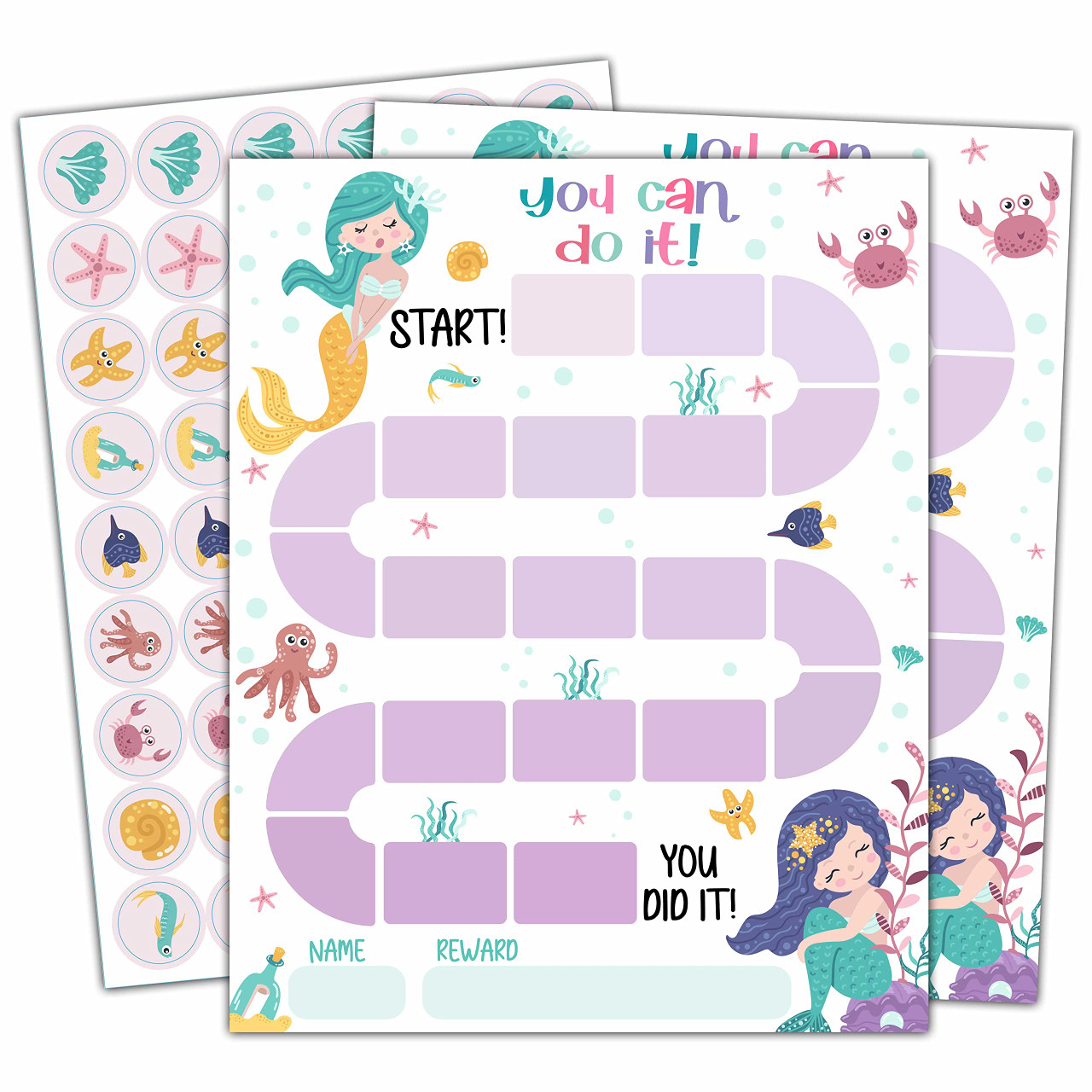 20 Mermaid Reward Chart with 432 Round Stickers, Incentive Behavior ...