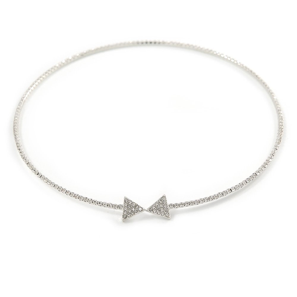 Avalaya Delicate Clear Austrian Crystals Slim Flex Choker Necklace In ...
