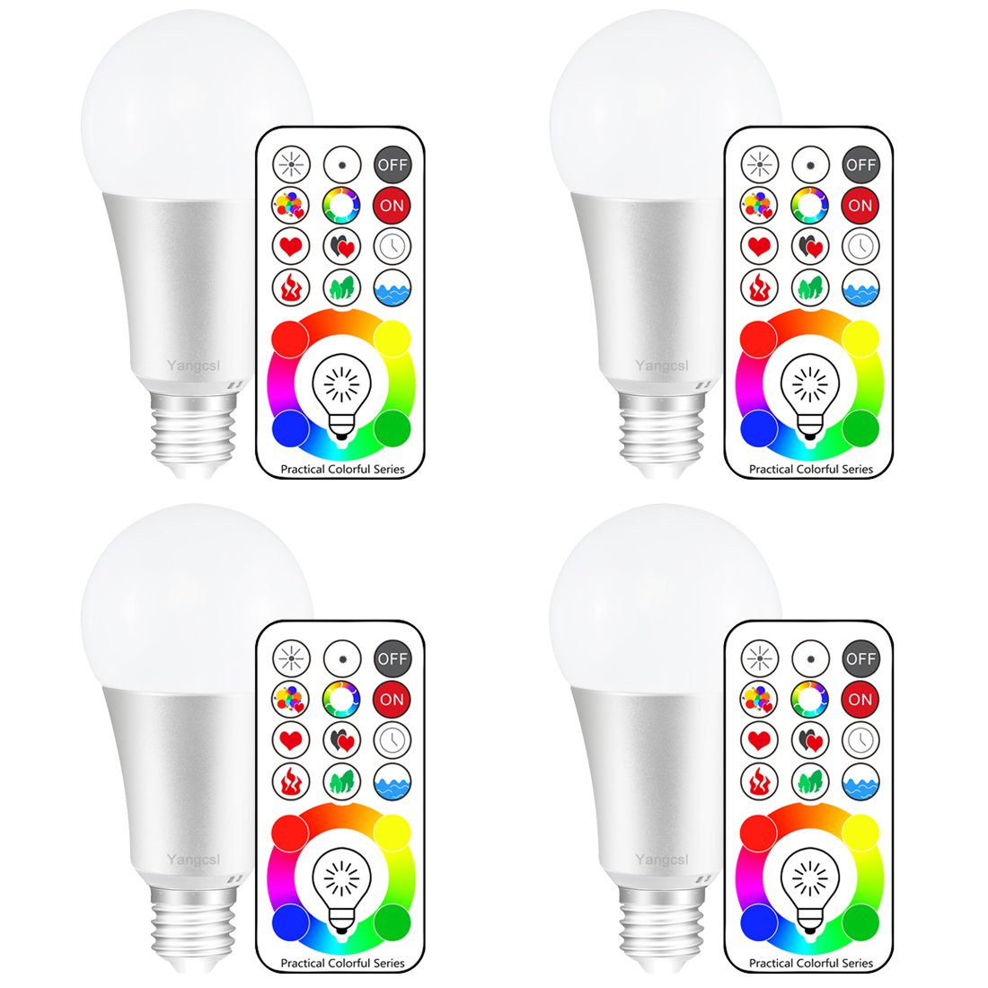 New Yangcsl E26 Dimmable Color Changing LED Light Bulbs with Remote ...