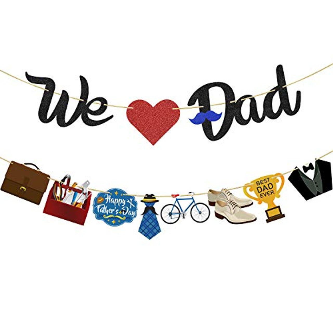 We Love Dad Banner Black Glitter Fathers Day Party Decorations