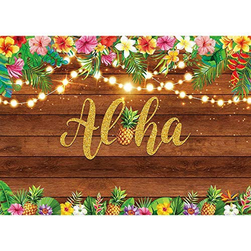 Allenjoy 5x3ft Summer Party Aloha Backdrop for Party Wooden Flower ...