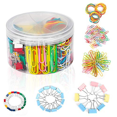 JamBer Assorted Colored Binder Clips, Paper Clips, Rubber Bands, Paper ...