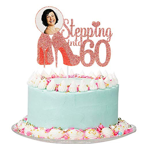 Rose Gold Glitter Stepping into 60 Cake Topper Women 60th Birthday Cake ...