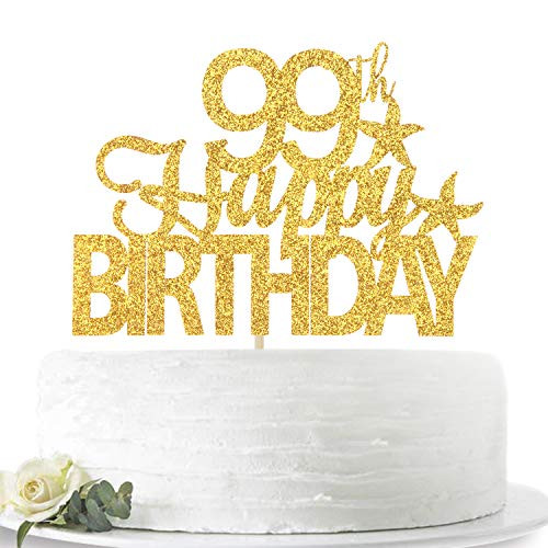 Gold Glitter Happy 99th Birthday Cake Topper Hello 99 Cheers to 99 Years Old 99 Years Old Party ...