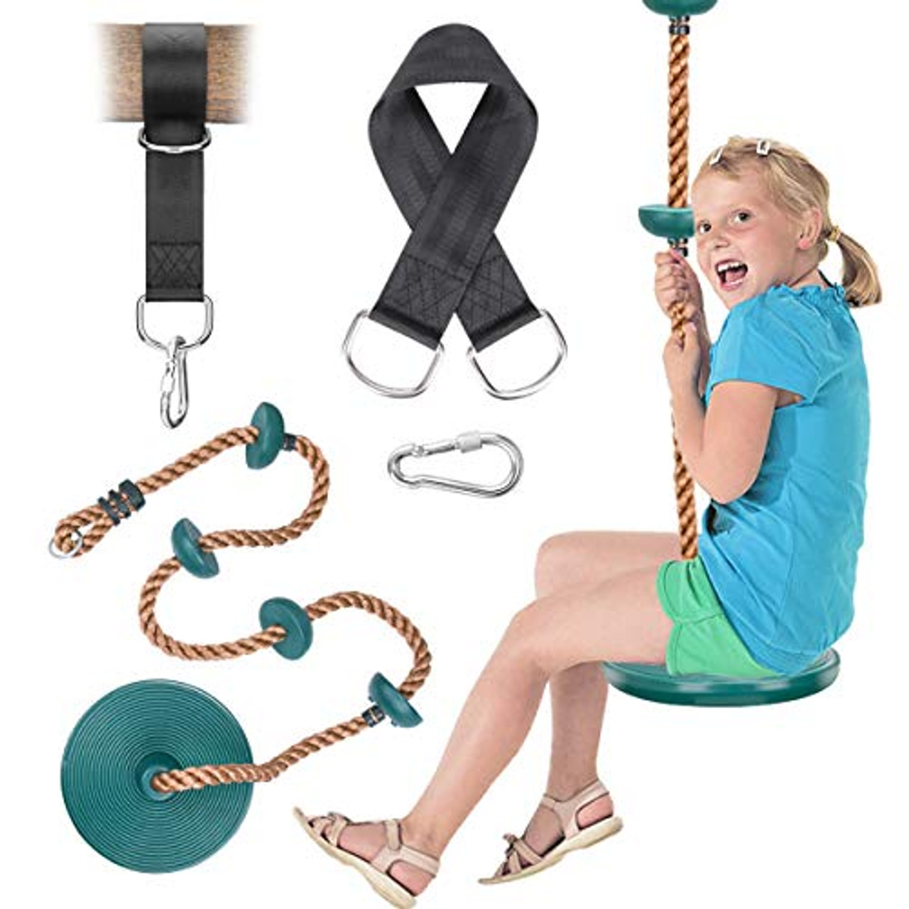 Braoses Climbing Rope Tree Swing With Platforms Green Disc Swings Seat