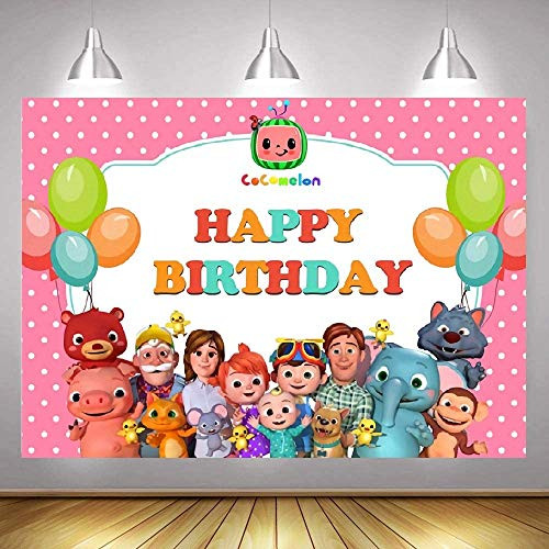 7x5ft Cocomelon Backdrop for Birthday Party Vinyl Cocomelon Green Grass ...