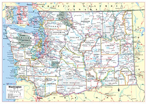 Cool Owl Maps Washington State Wall Map Large Print Poster Rolled ...