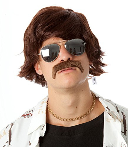 60s 70s Sonny Bono Wig and Mustache Short Brown Ron Burgundy Wigs Mens ...