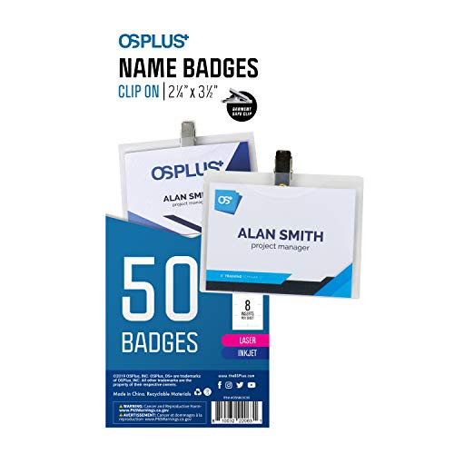 OS Plus Clip On Style Name Badges, Top-Loading, Precut, 2 1/4" X 3 1/2 ...