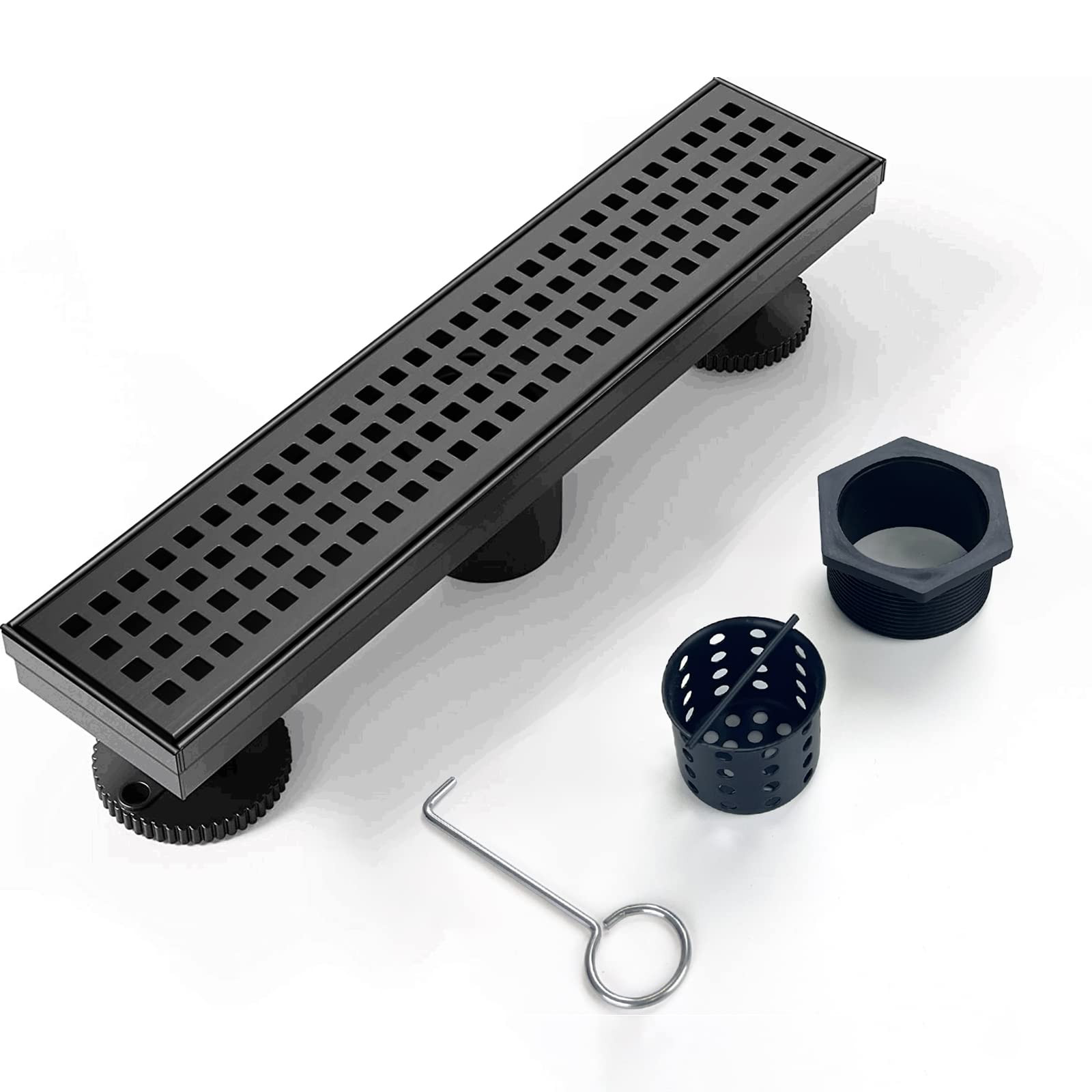 Elefloom Linear Shower Drain, Black Shower Drain 12 inch with Removable ...