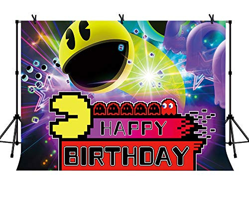 Pac-Man Background for Happy Birthday Party MEETSIOY Dark Blue Maze ...