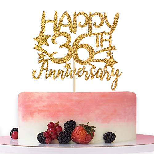 Gold Glitter Happy 36th Anniversary Cake Topper for Wedding Anniversary ...