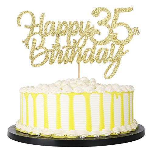 PALASASA Gold Happy Birthday cake topper - Hello 35 Cheers to 35 Years ...
