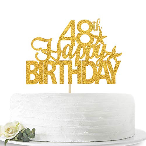 Gold Glitter Happy 48th Birthday Cake Topper Hello 48 Cheers to 48 ...