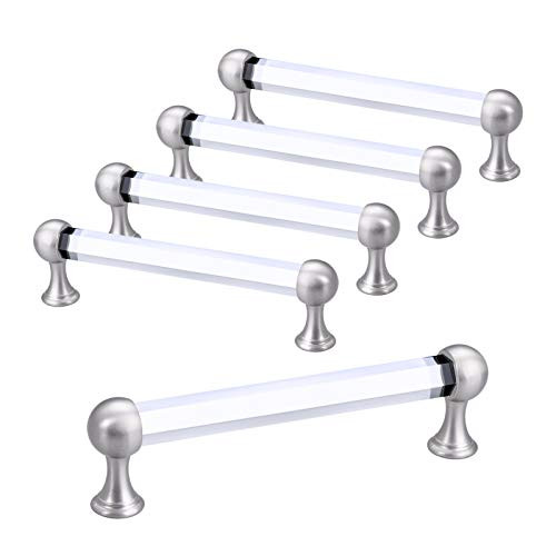 HIEMEY Crystal Drawer Pulls Kitchen Cabinet Pulls Brushed Nickel Glass ...